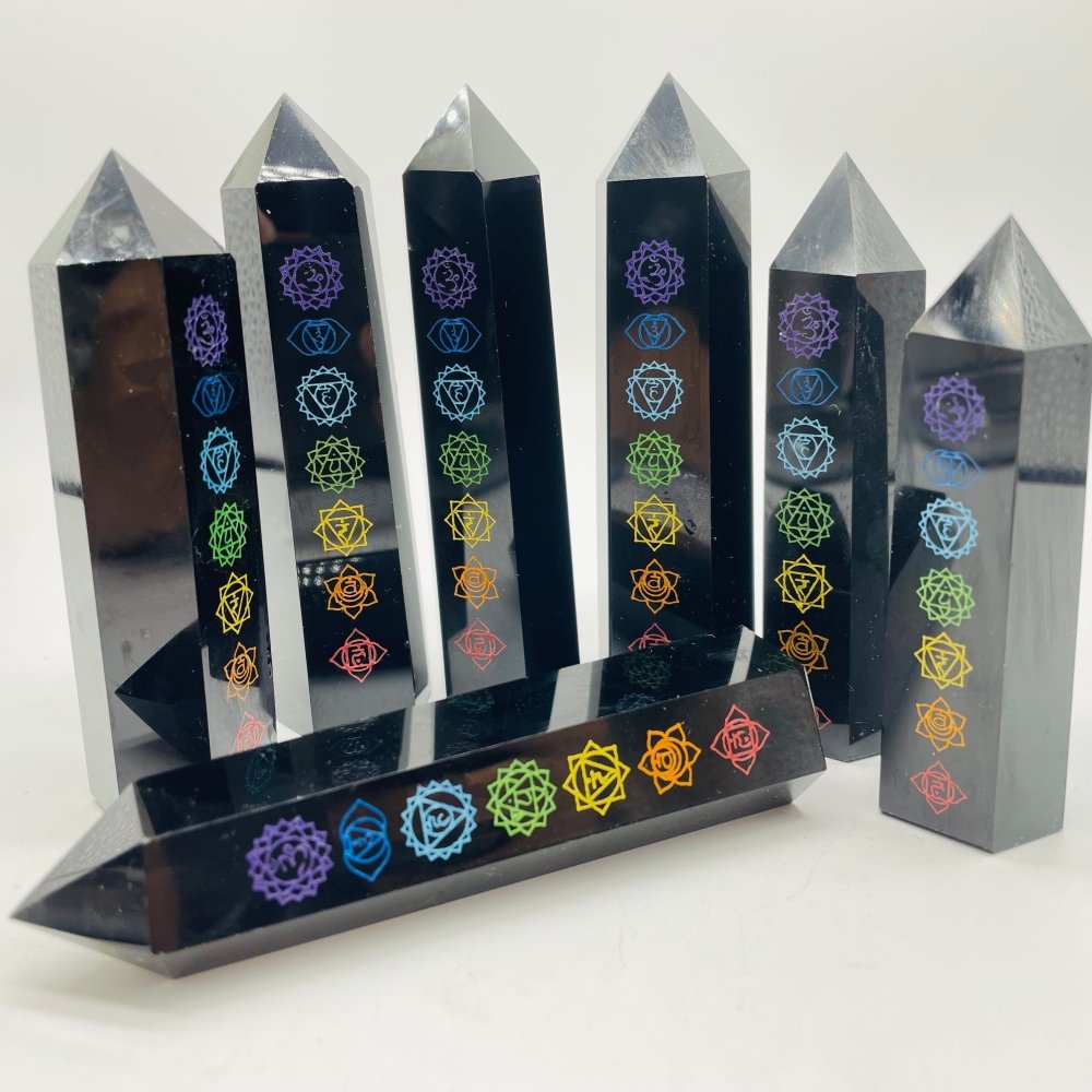 7 Chakras Obsidian Tower Points Crystal Wholesale — Crystals Wholesale ...